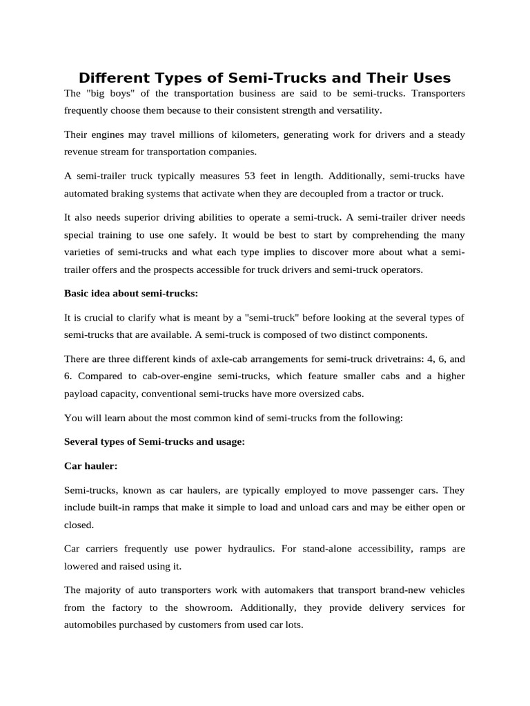 Different Types of Semi Truck | PDF