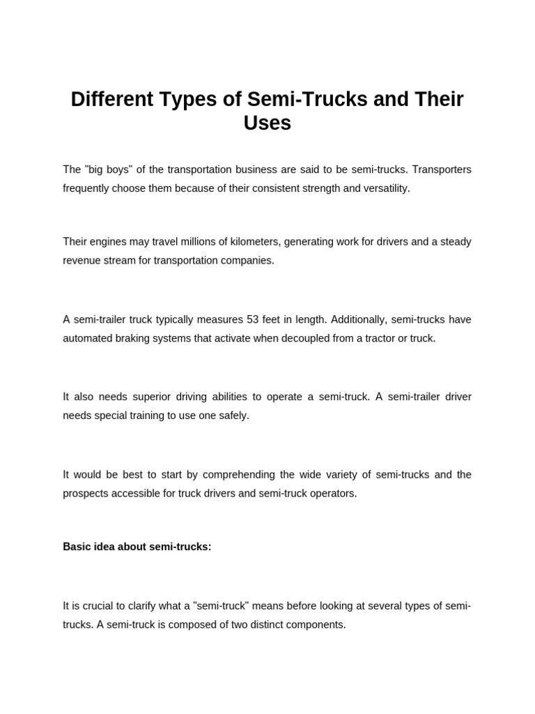 Different Types of Semi-Truck - Edited | PDF