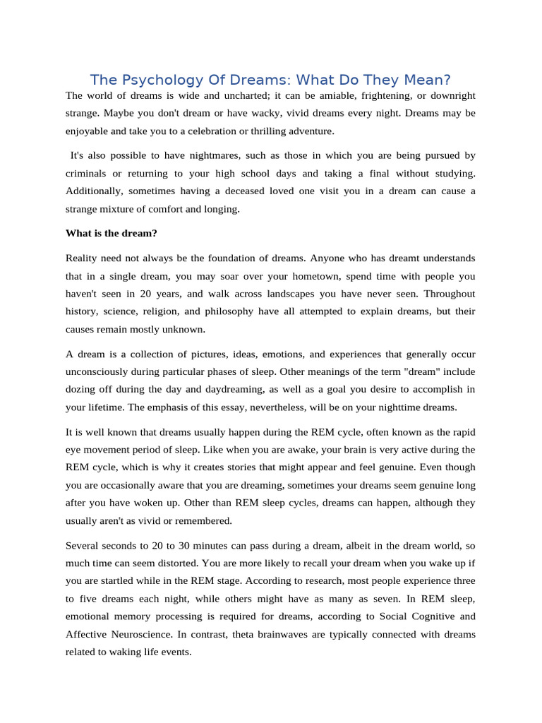 The Psychology Of Dreams | PDF