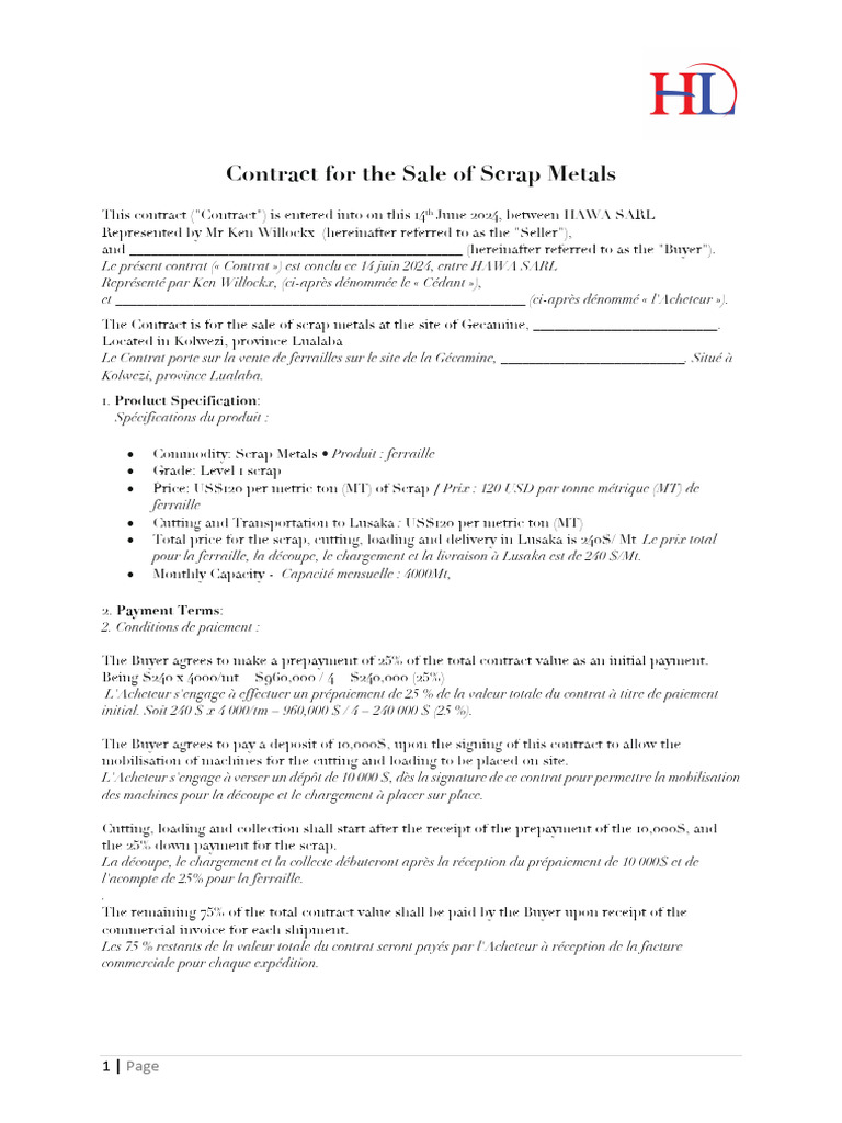 Scrap Metal Sales Contract Template | PDF | Scrap