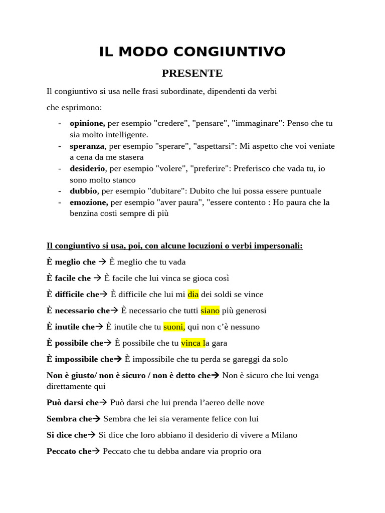 Il Modo Congiuntivo | PDF