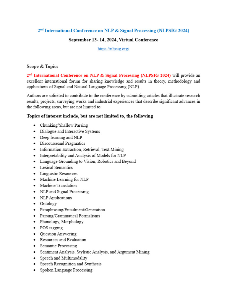 2nd International Conference On NLP & Signal Processing (NLPSIG 2024 ...