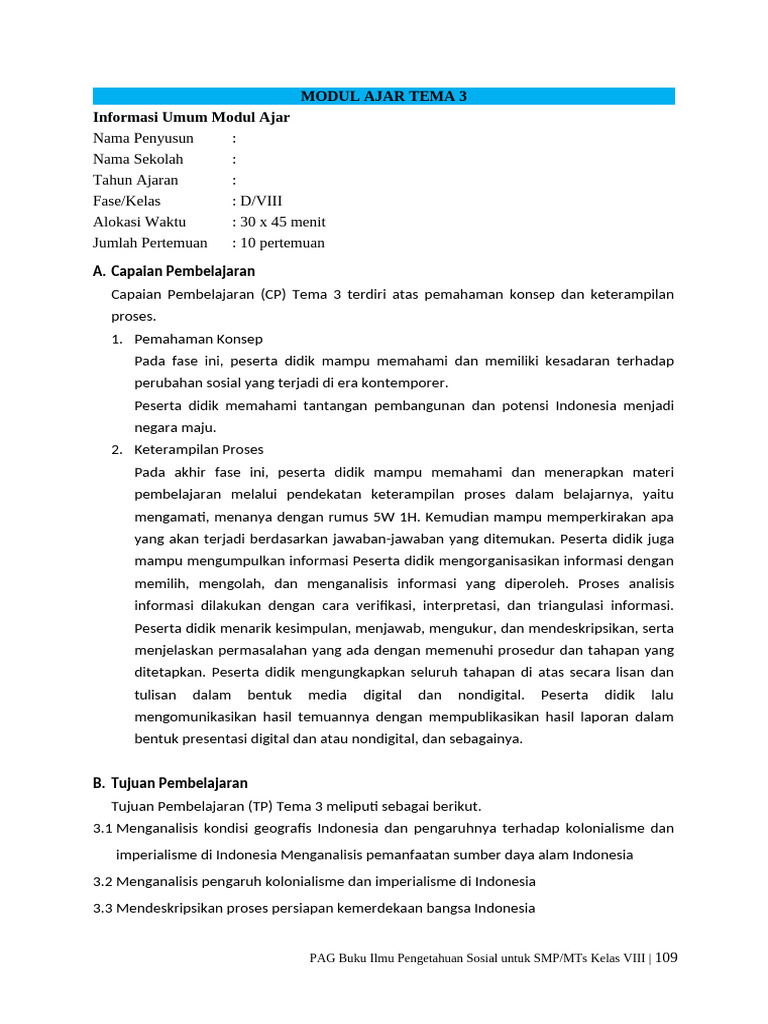7.3 Modul Ajar Tema 3 (1) | PDF