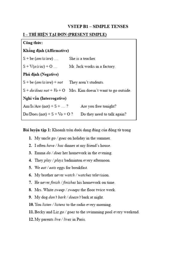 Vstep B1 - Tenses | PDF