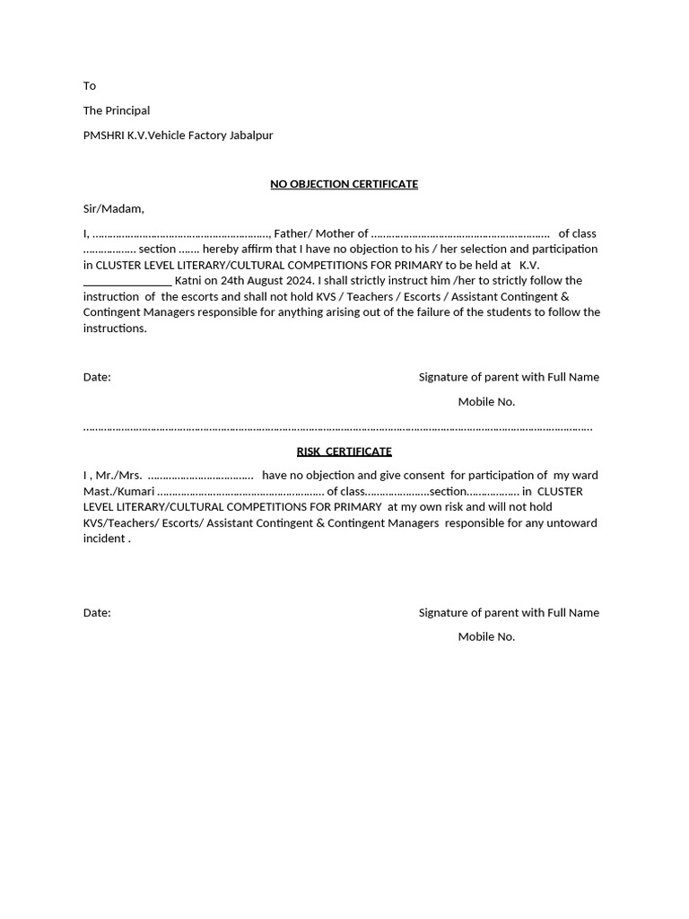 NOC for Cluster Level Competitions 2024 | PDF | Career & Growth | Business