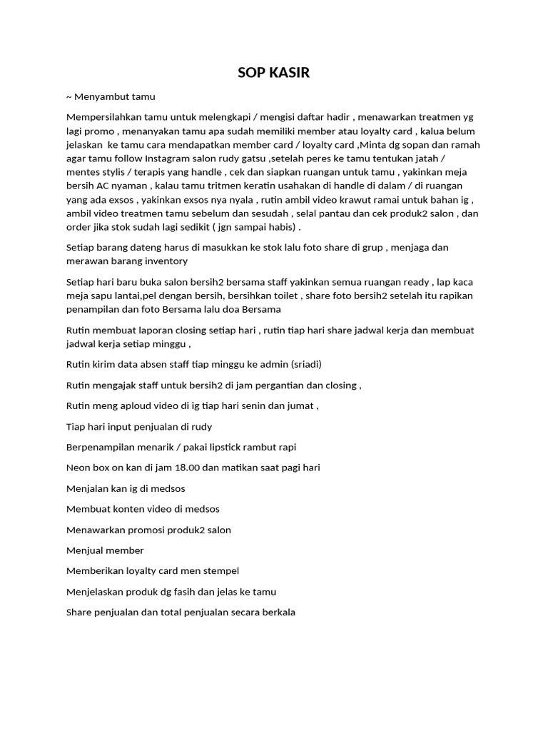 SOP Kasir | PDF