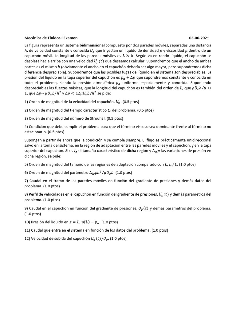 Problema Resuelto Mecánica de Fluidos I Examen Parte 1 (Junio 2021) | PDF