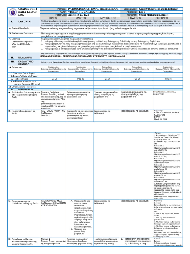 ESP 9 Quarter 1 Week 4 | PDF