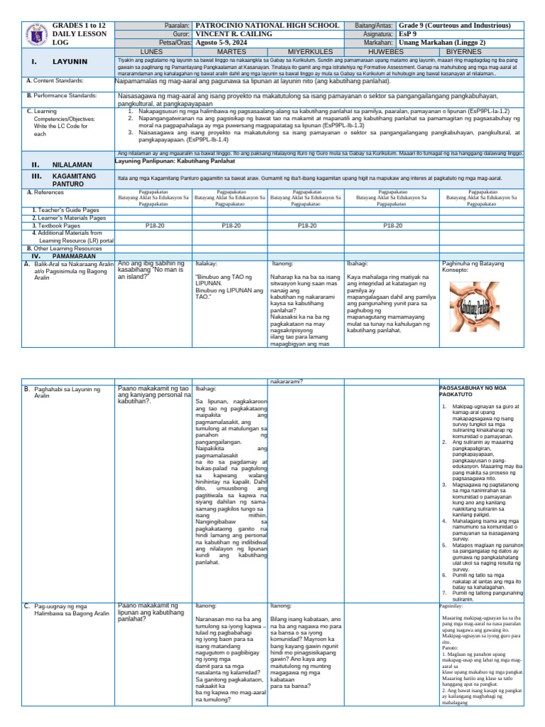 ESP 9 Quarter 1 Week 2 | PDF