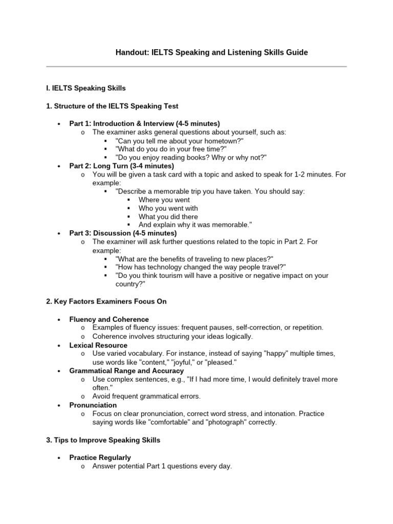 Handout PRE-IELTS SP - LIS | PDF