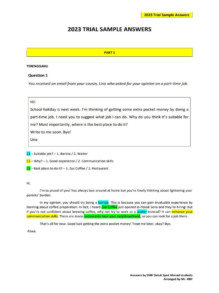 2023 Trial Sample Answers v3 | PDF