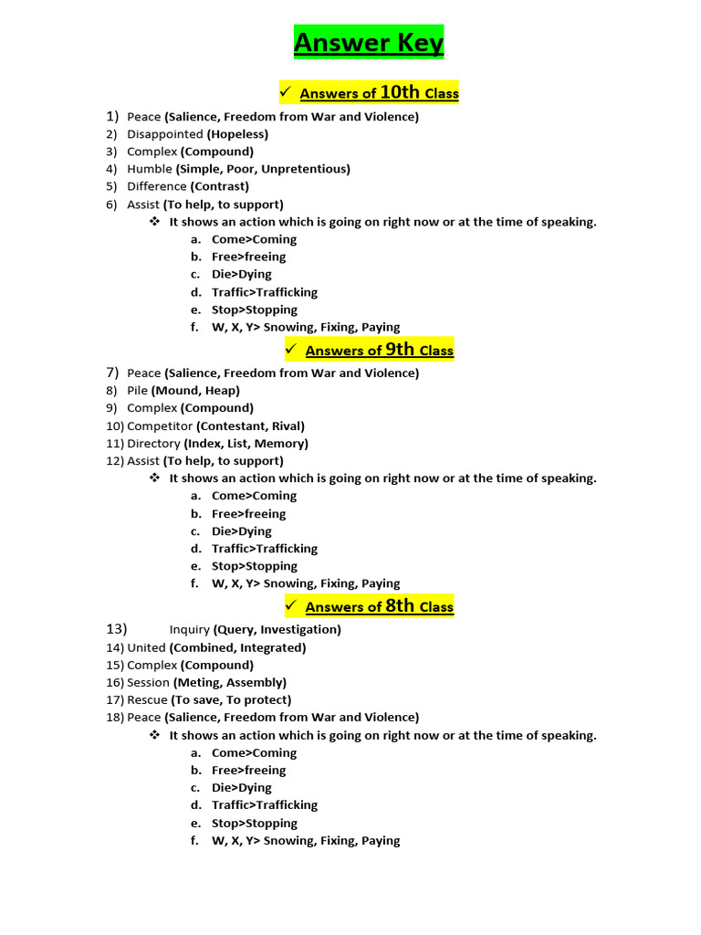 Classes Exam Answer Key | PDF