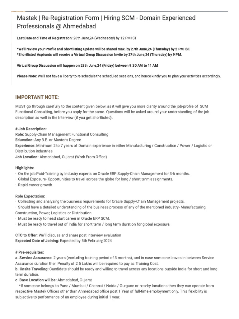 Mastek - Re-Registration Form - Hiring SCM - Domain Experienced ...