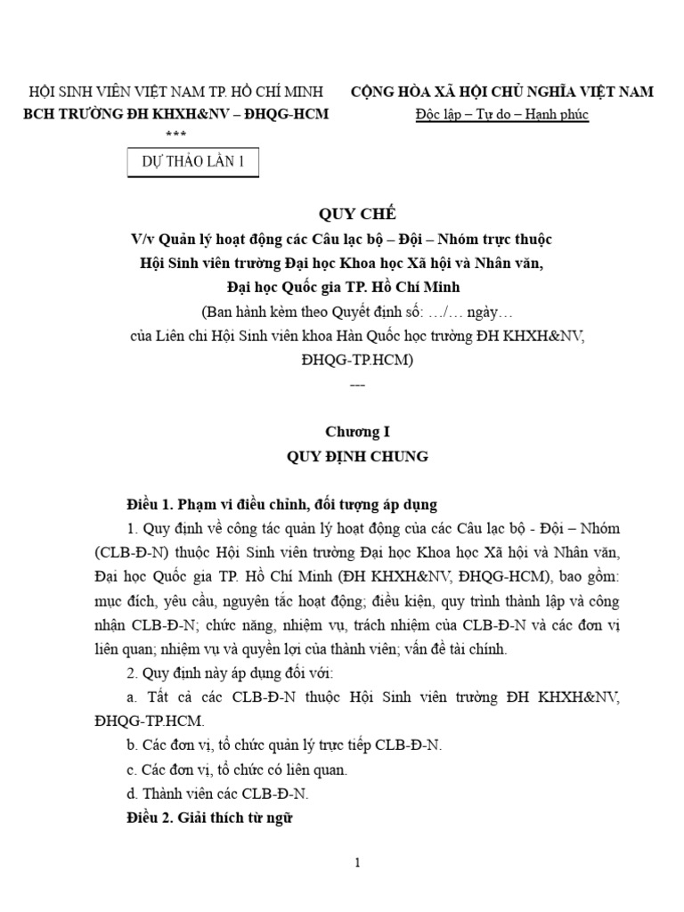 Quy Che Quan Ly CLB-D-N Truong DH KHXH&NV - DHQG-HCM (Lan 2) | PDF