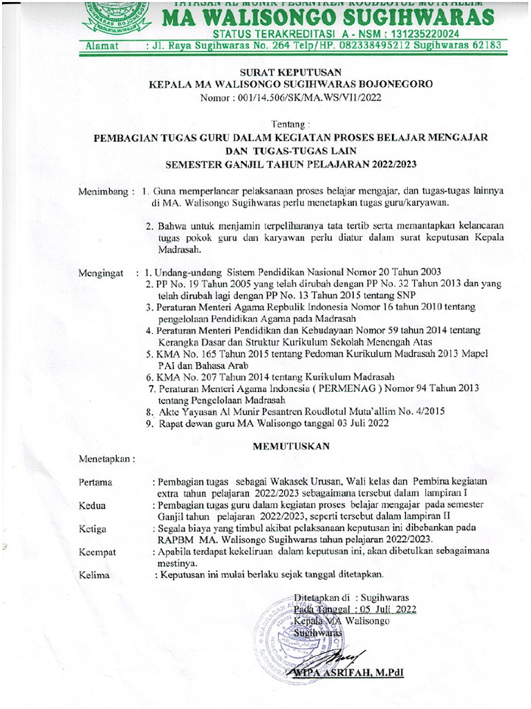 SK BAGI TUGAS DAN JADWAL | PDF