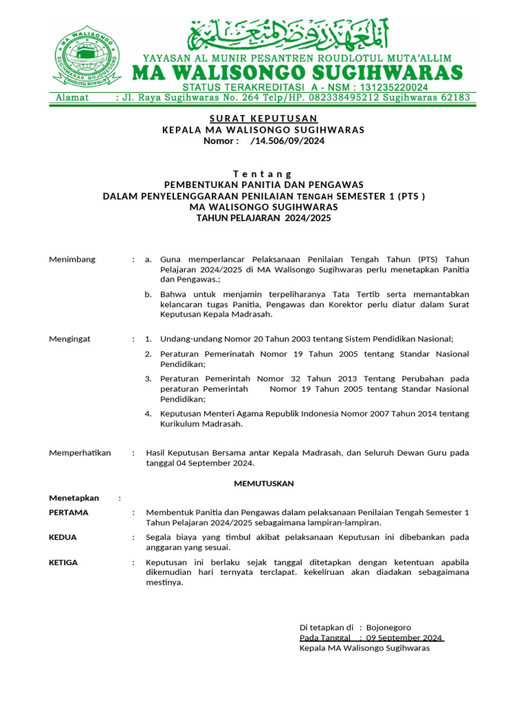 SK PTS Genap 2024 | PDF