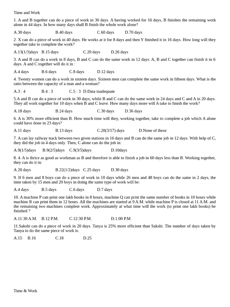 Indiabix Math (Time, Work & Distance, Pipe & Cistron, Age, Average ...