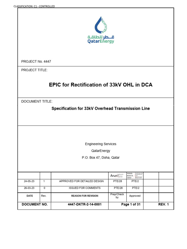 4447-DKTR-2-14-0001 Spec 33kV OHL | PDF
