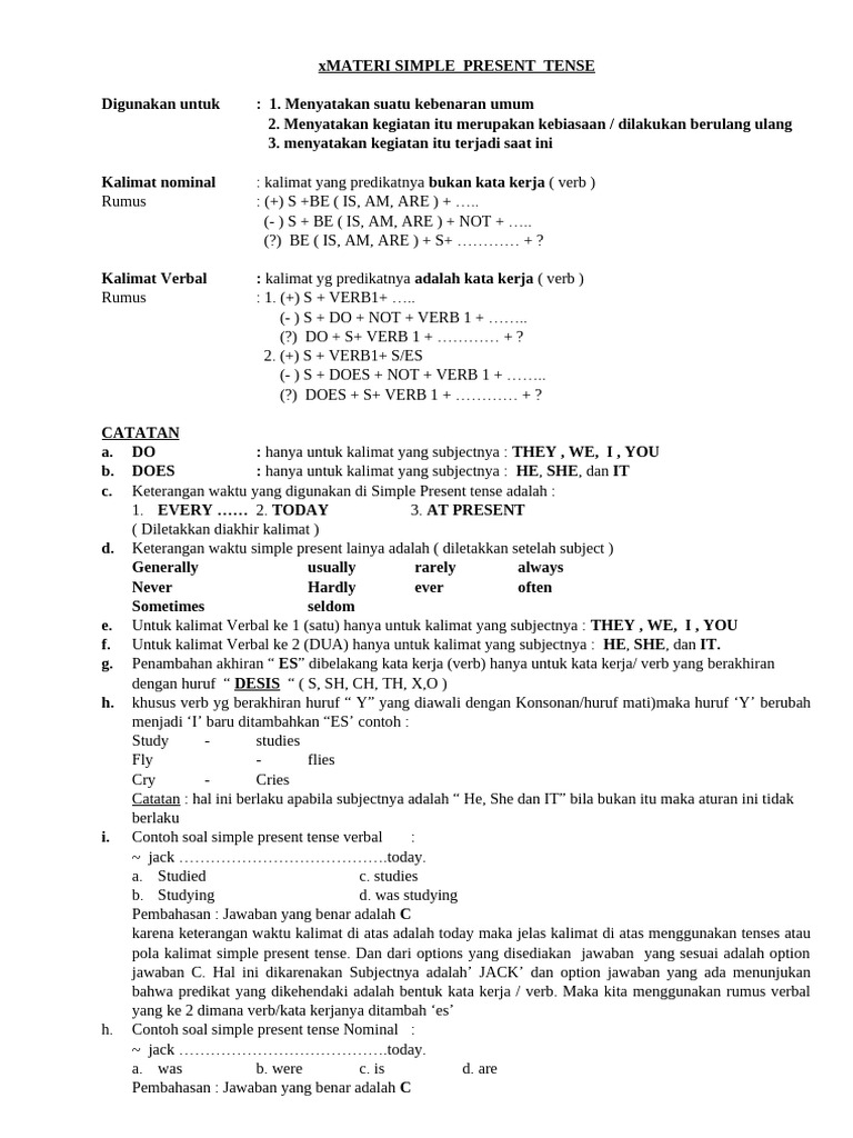 Materi Dan Latihan SIMPLE PRESENT TENSE Grade 9 | PDF