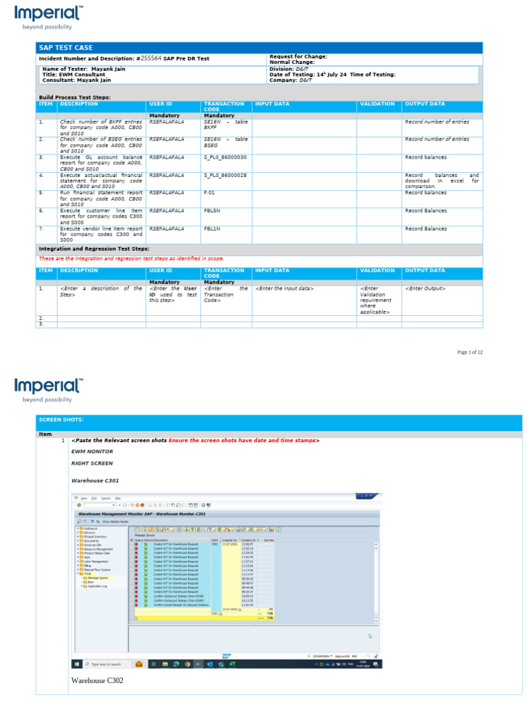 SAP - Unit - Test Case - 255564 SAP EWM Pre DR Drill July 2024 | PDF ...