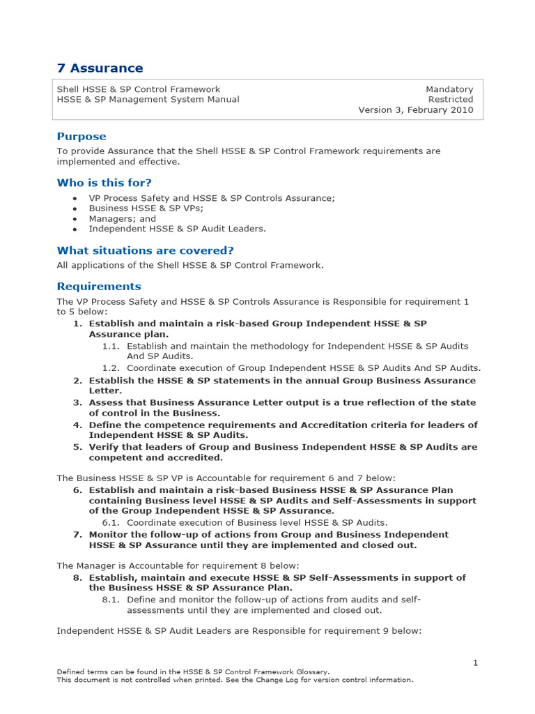 HSSE & SP CF Assurance Procedure | PDF | Audit | Business