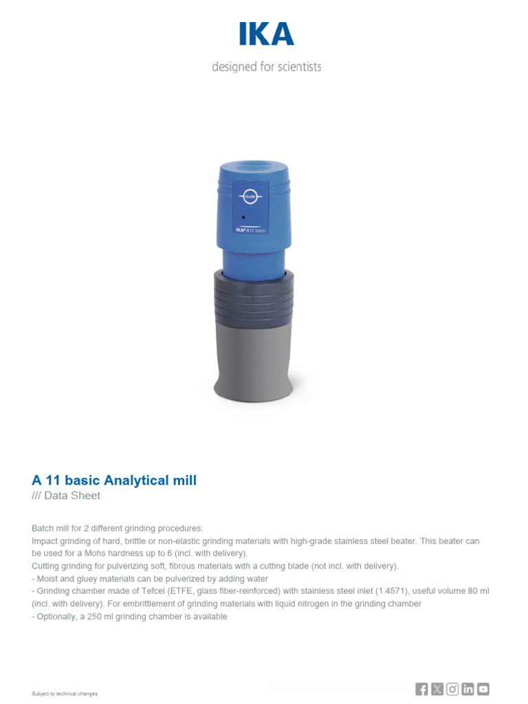 Data Sheet A 11 Basic Analytical Mill | PDF