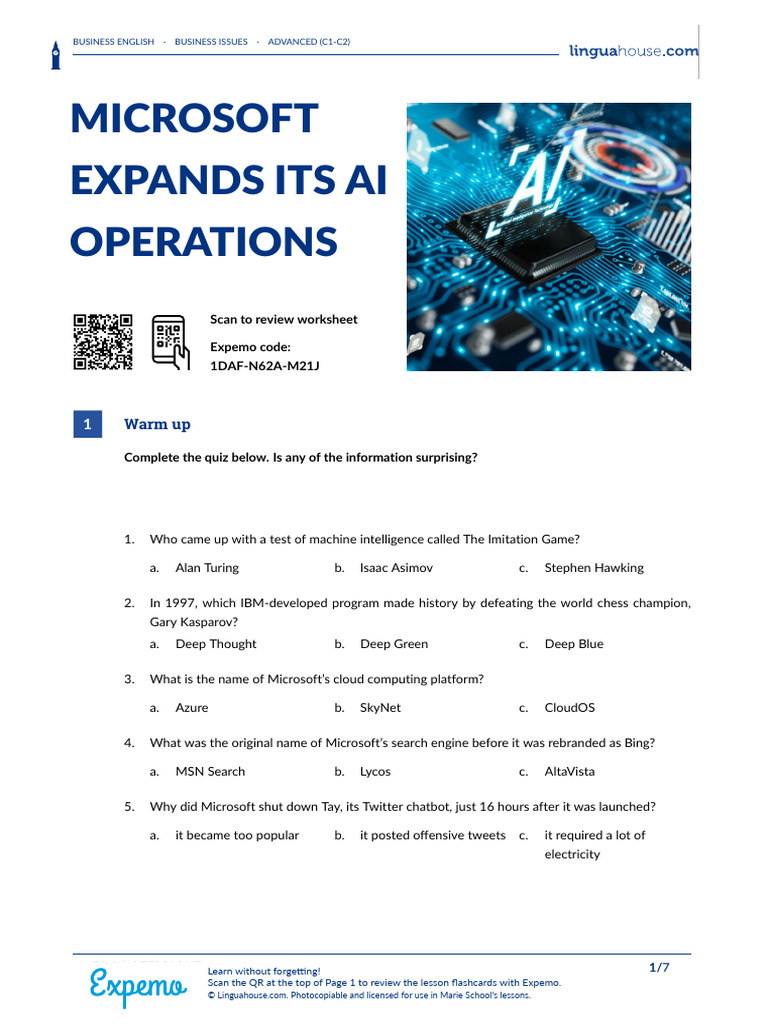 Microsoft Expands Its Ai Operations British English Teacher | PDF ...