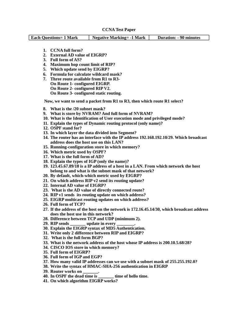 CCNA Exam Prep: Key Questions | PDF | Communications Protocols | Computers