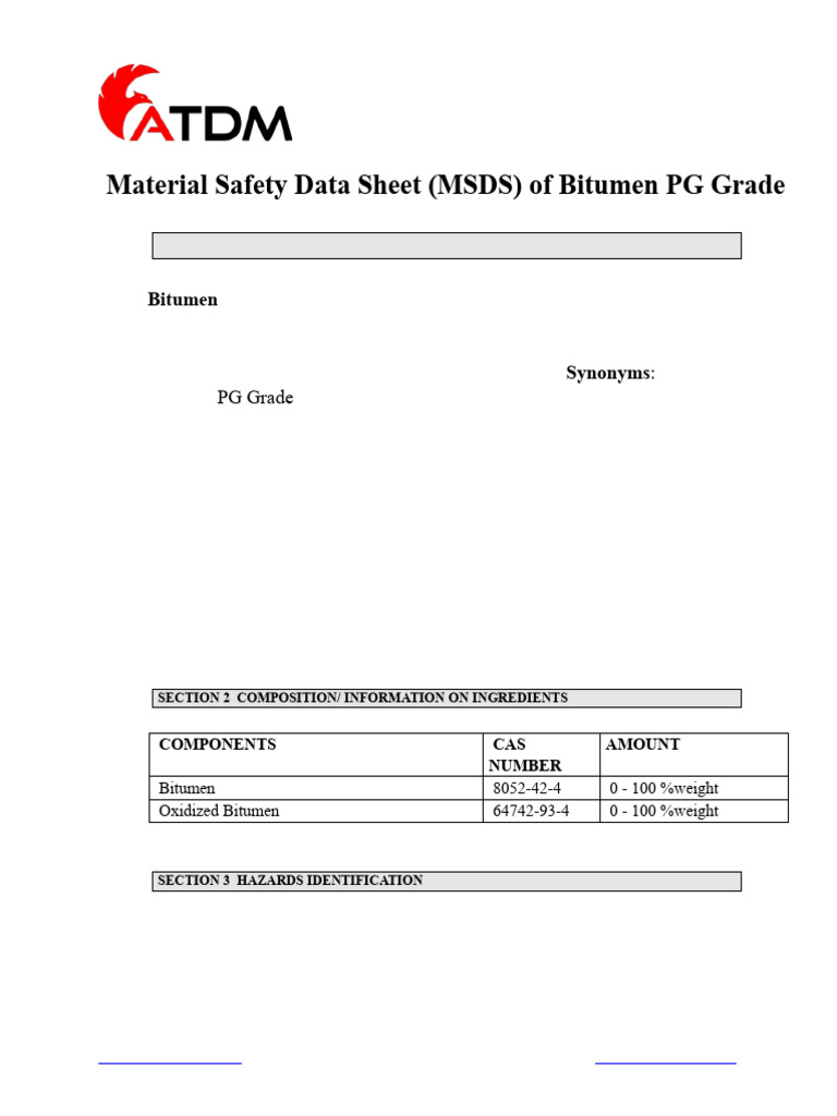 MSDS and SDS of Bitumen PG Grade | PDF