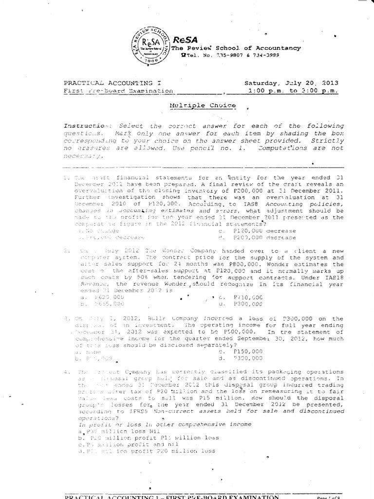 RESA - P1 07.20.13 With Solution | PDF