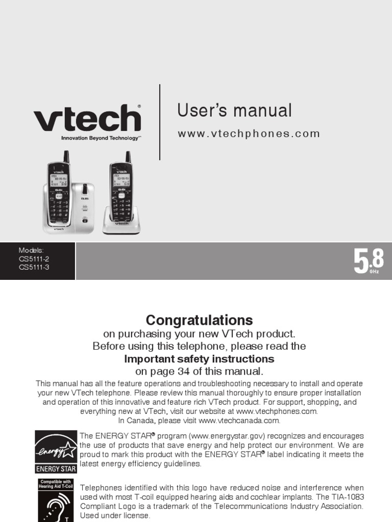 User's Manual: Models: CS5111-2 CS5111-3 | PDF | Telephone | Telephone ...