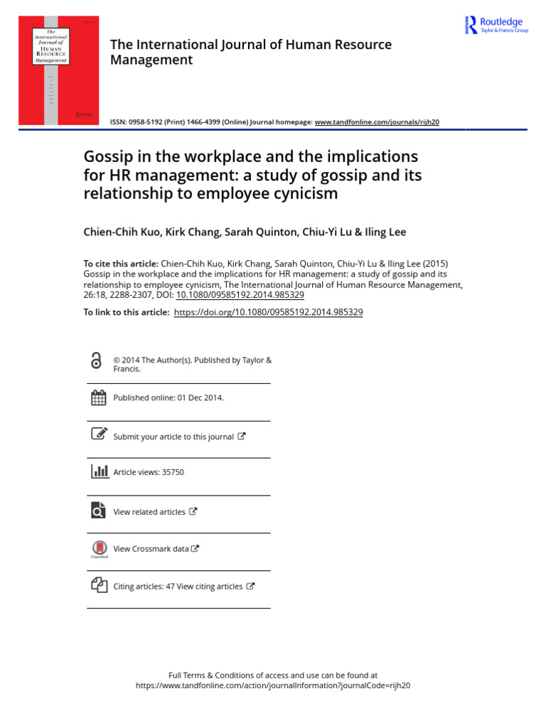 Gossip in The Workplace and The Implications For HR Management A Study ...
