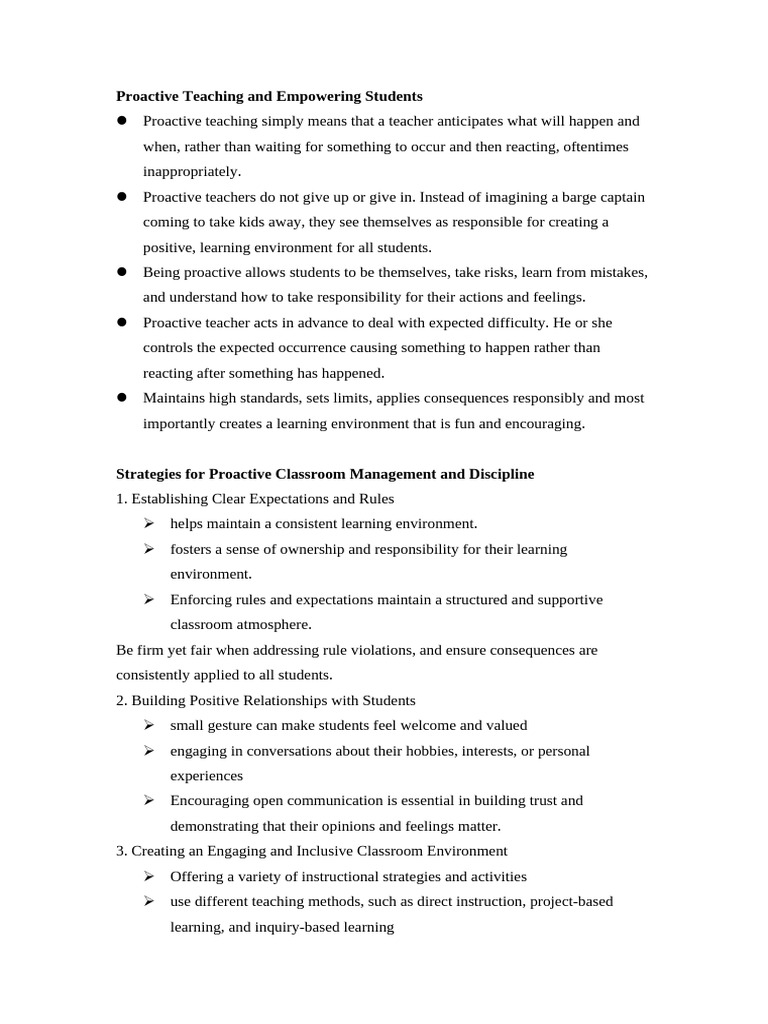 Proactive Teaching Strategies Sources | PDF | Psychology | Behavioural ...