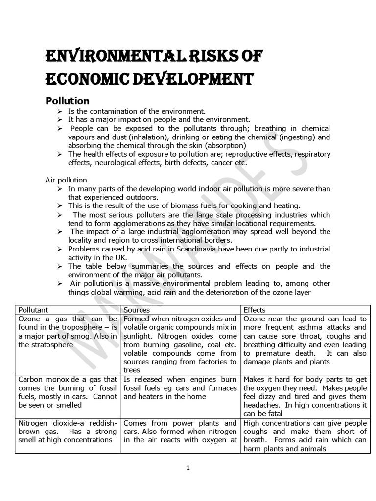 Environmental Risks of Economic Development | PDF