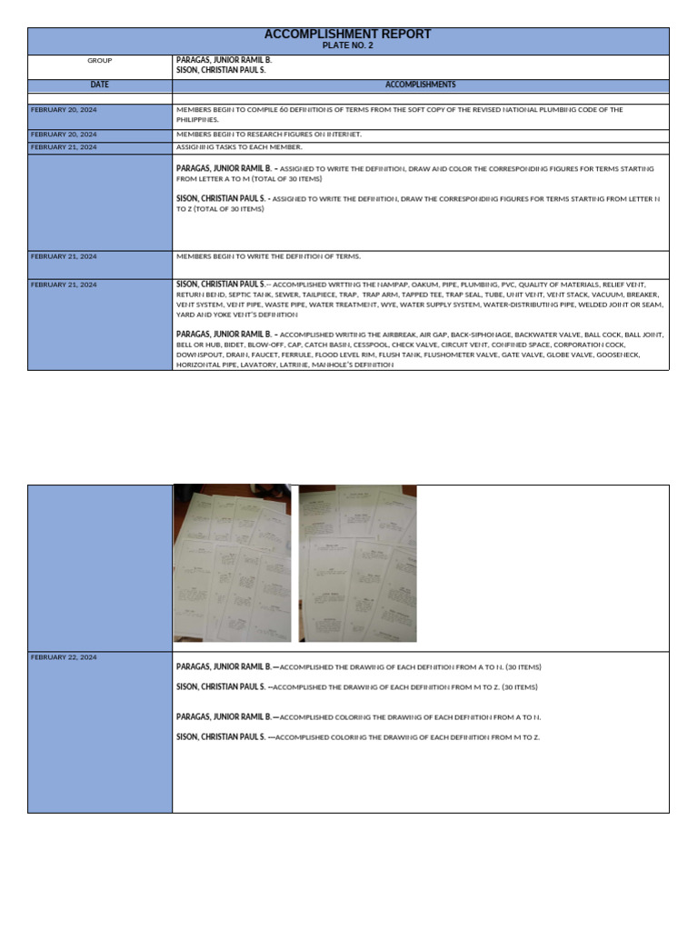 Accomplishment Report Plate 2 | PDF