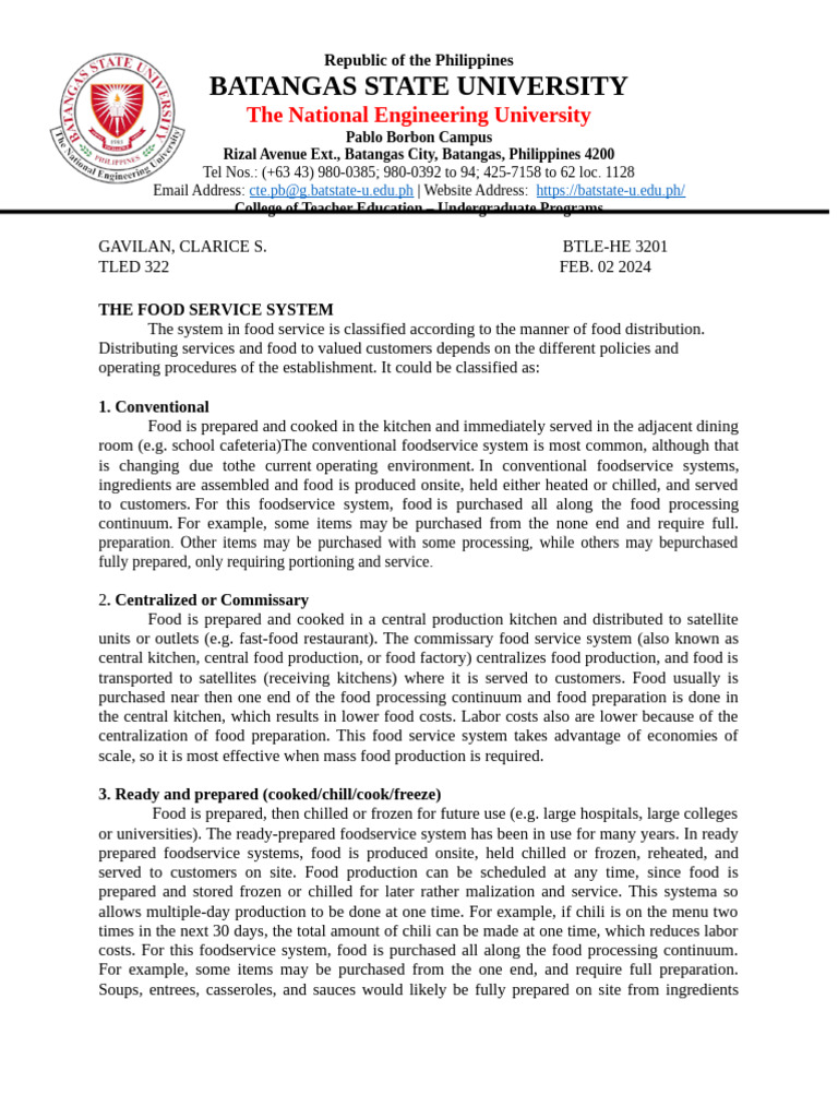 Food Service System | PDF