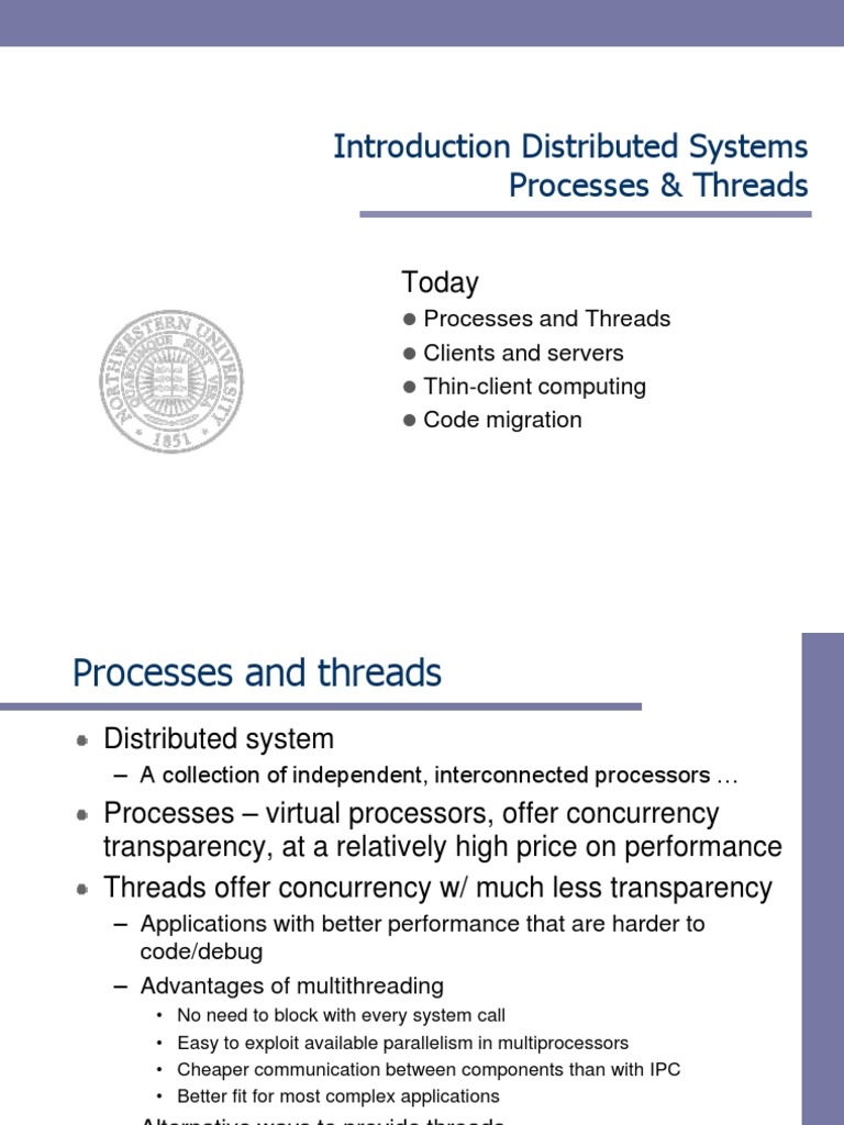 Introduction Distributed Systems Processes And Threads Today Pdf Thread Computing Server