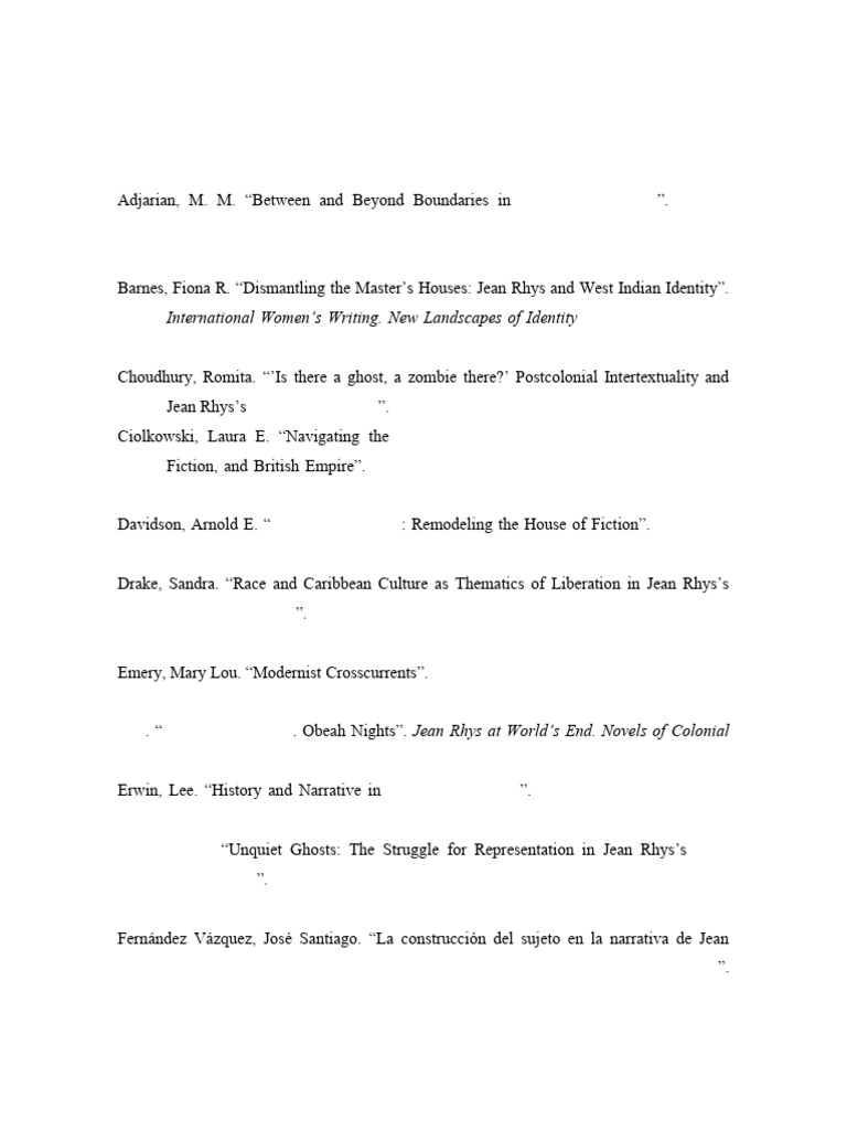 Bibliography On Wide Sargasso Sea | PDF | Jane Eyre