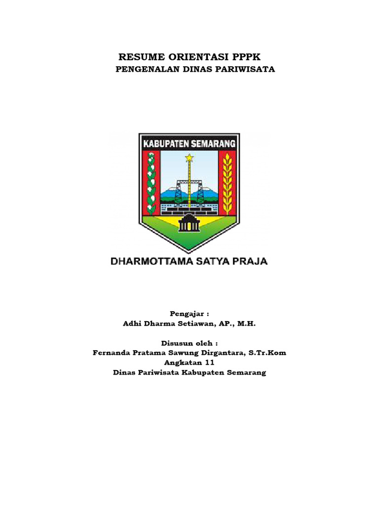 Resume Orientasi PPPK Struktur Organisasi Dinas Pariwisata | PDF