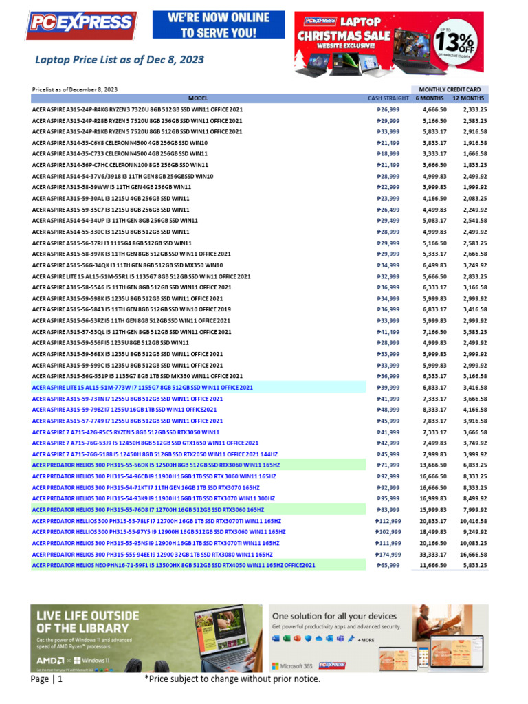 PC Express Laptop Pricelist - Dec 8 2023 | PDF