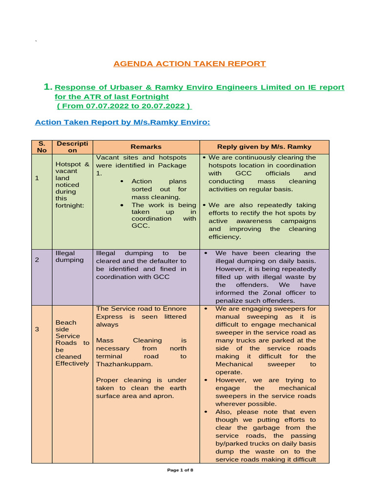 Action Taken Report: Waste Management Issues | PDF
