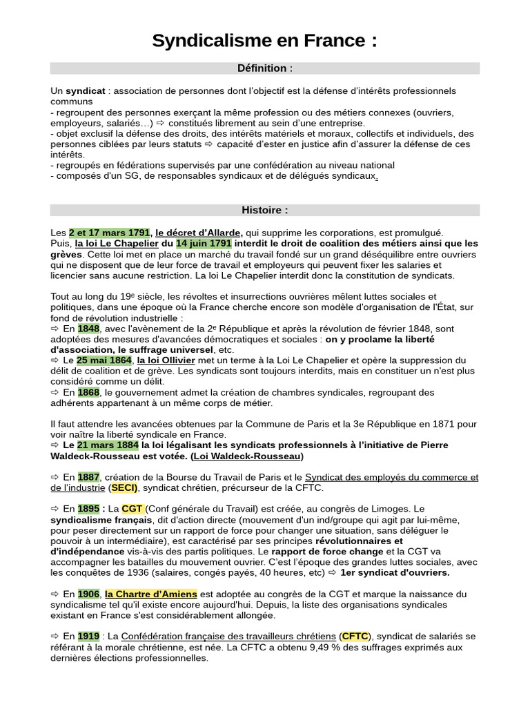 Syndicalisme en France - Droit | PDF