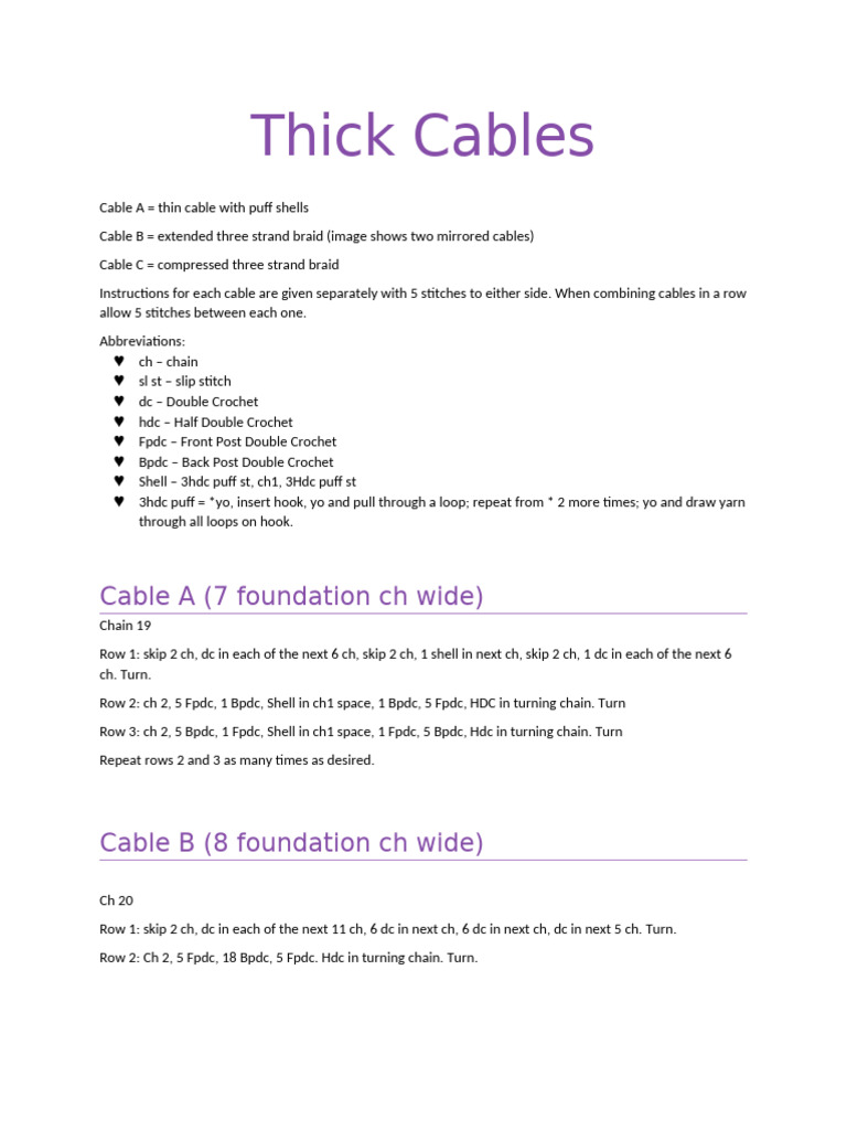 Thick Cables | PDF | Crochet | Crafts