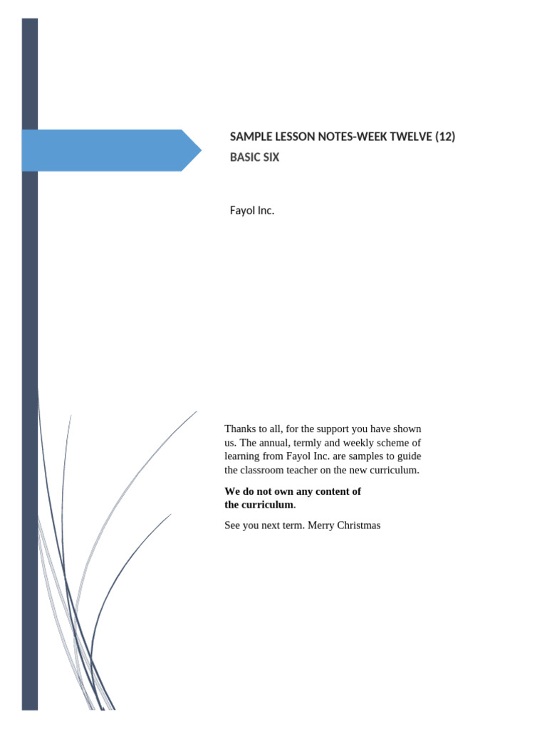 Sample Lesson Notes-Week Twelve (12) : Basic Six | PDF