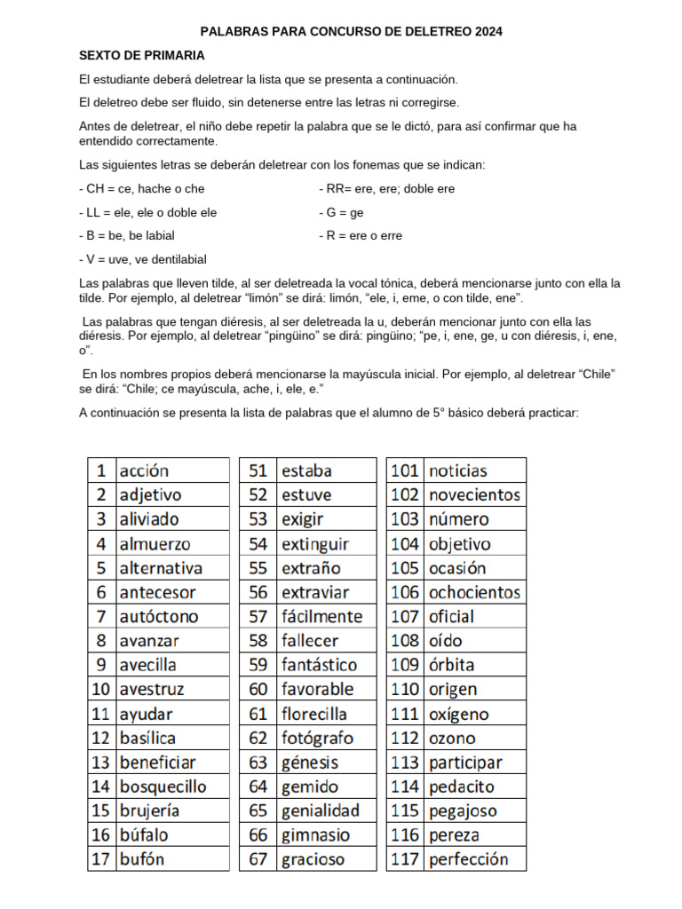 Palabras para Concurso de Deletreo 2024 | PDF | Bem-estar