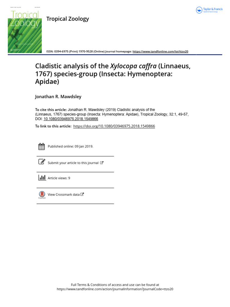 Cladistic Analysis of The Xylocopa Caffra | PDF