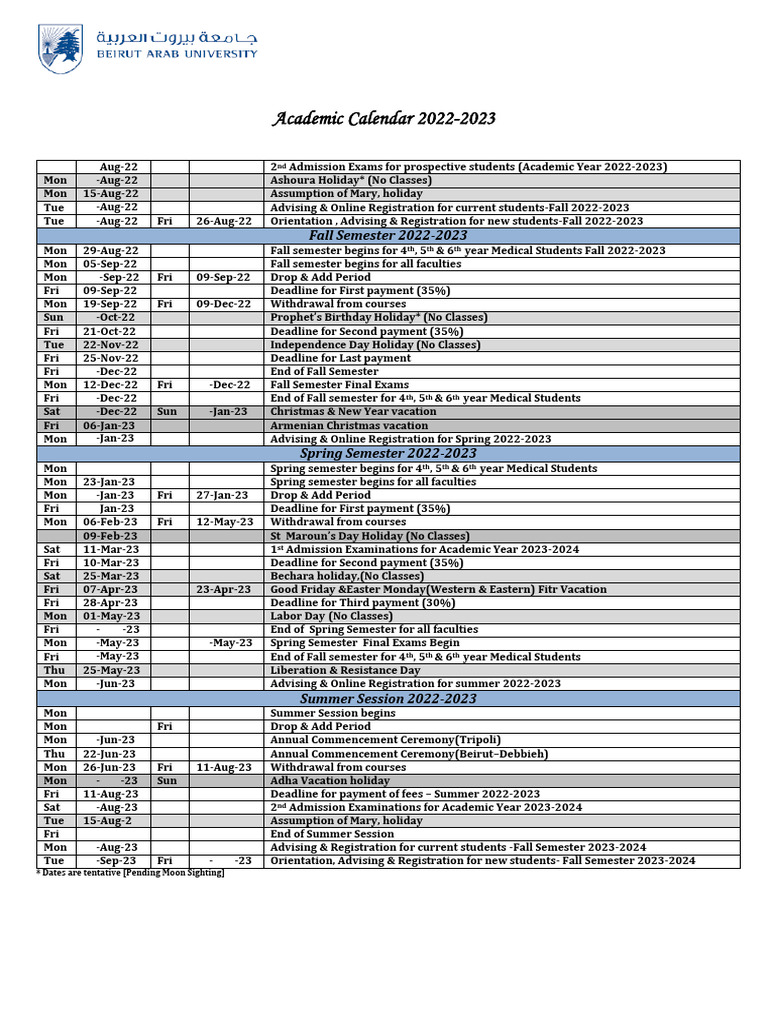 Academic Calendar 2022 2023 | PDF
