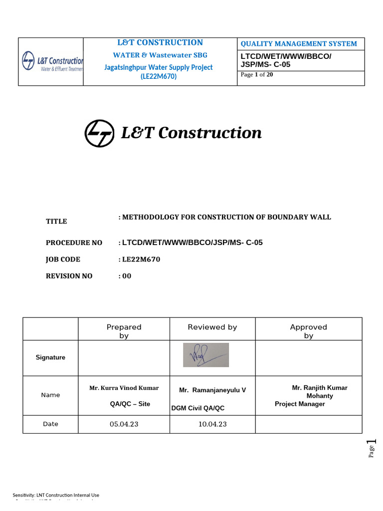 Method Statement For Boundary Wall | PDF
