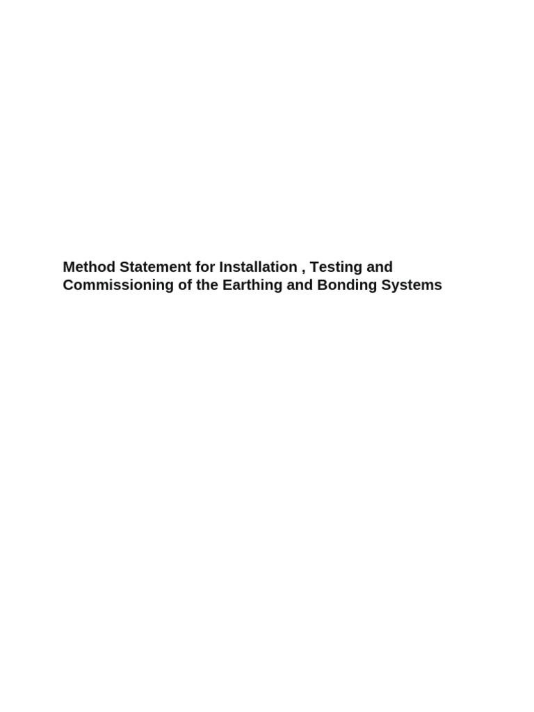 Method Statement For Installation of Earthing & Bonding Systems | PDF