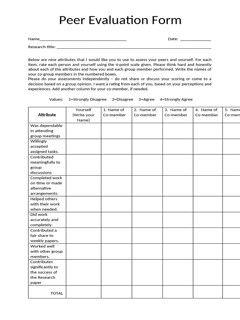 Peer Evaluation Form | PDF